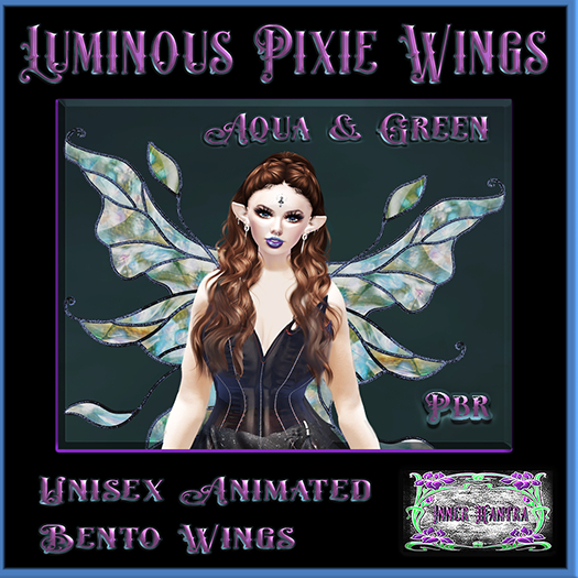 Second Life Marketplace - +Inner Mantra+ Luminous Animated Bento Pixie Wings - Aqua & Green {Box}